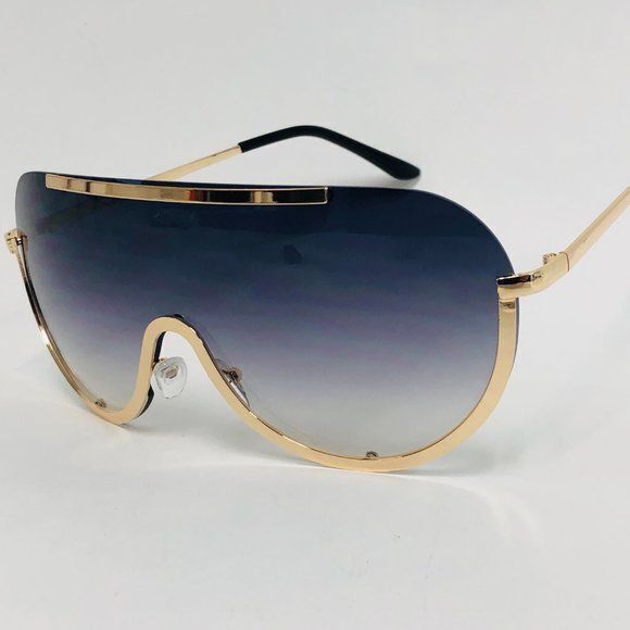 Accessories | Designer Shield Sunglasses Gold Frame Gradient Black Lens ...